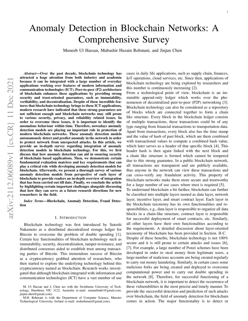 Anomaly Detection In Blockchain Networks A Comprehensive Survey Deepai