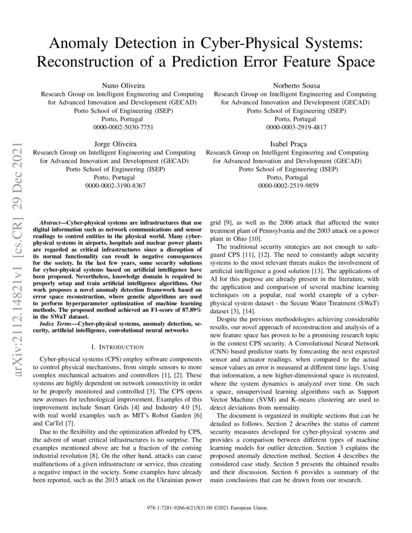 Anomaly Detection In Cyber Physical Systems Reconstruction Of A 8369