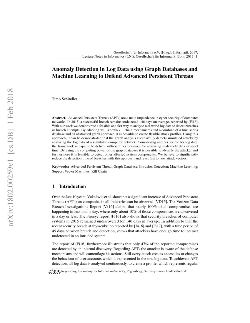 Anomaly Detection In Log Data Using Graph Databases And Machine Learning To Defend Advanced 3305