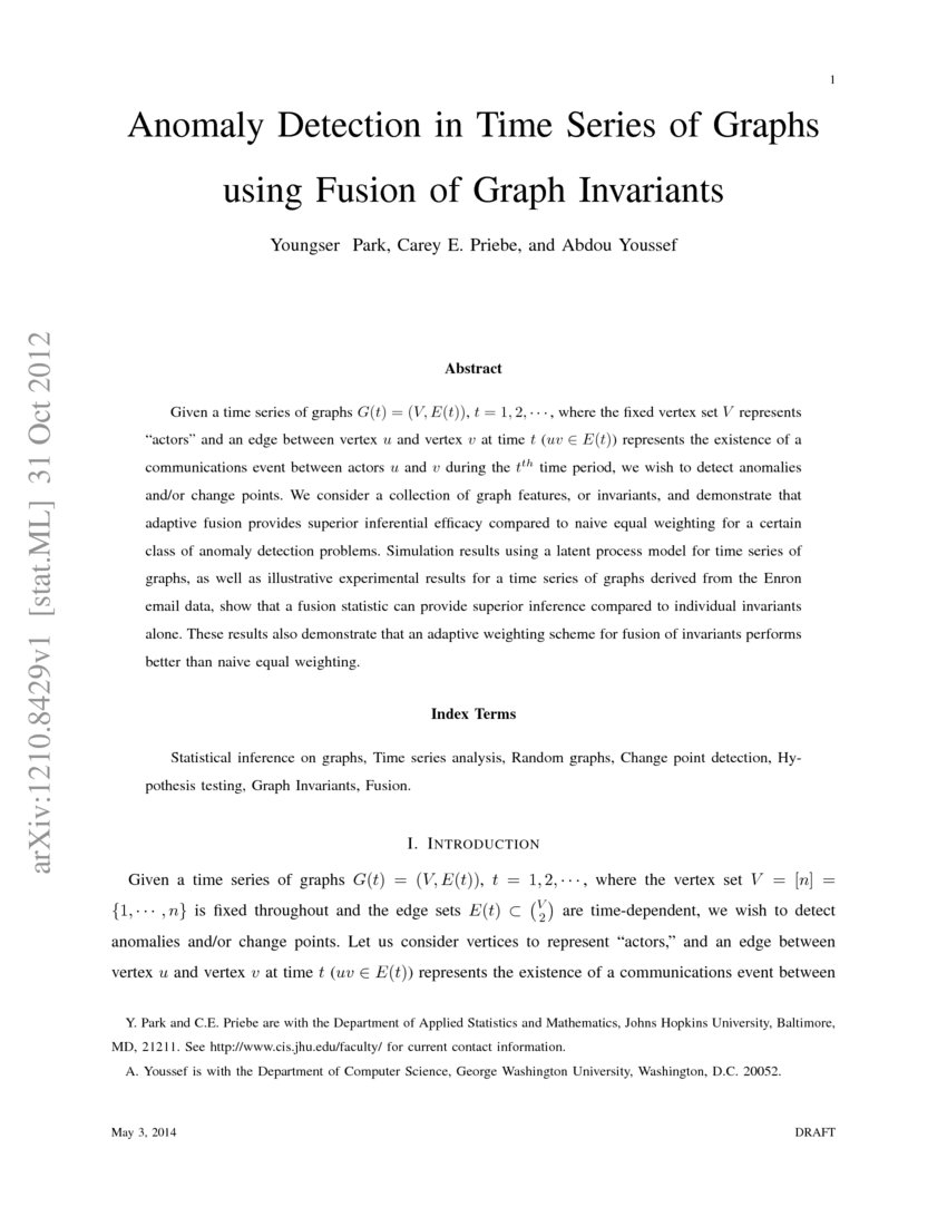 Anomaly Detection in Time Series of Graphs using Fusion of Graph Invariants | DeepAI