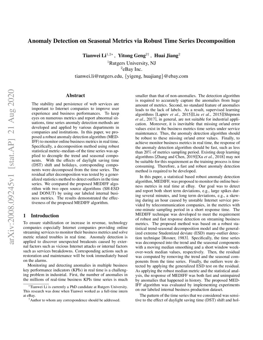 Anomaly Detection On Seasonal Metrics Via Robust Time Series