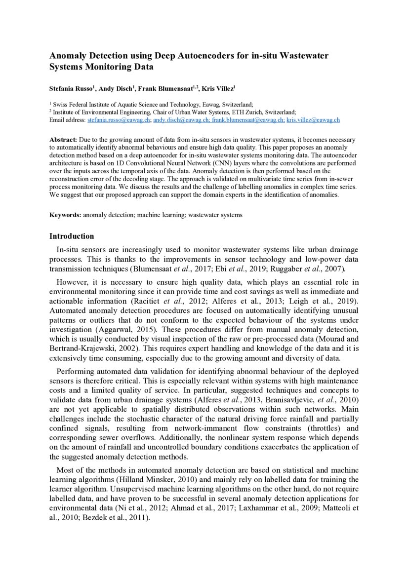Anomaly Detection using Deep Autoencoders for in-situ Wastewater ...
