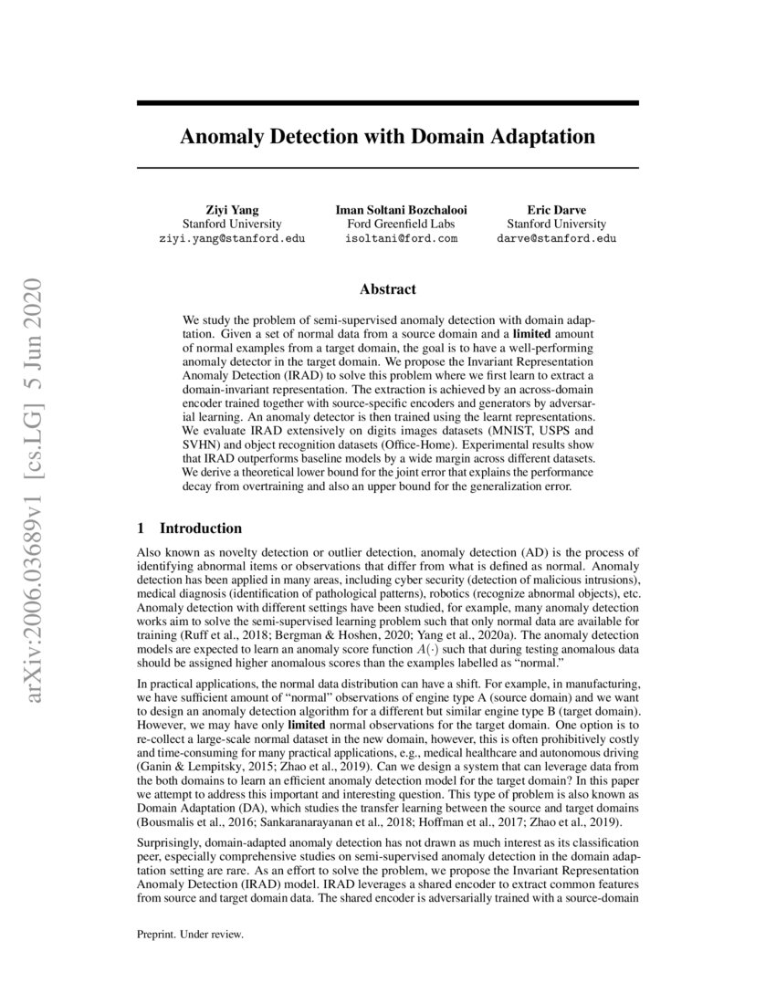 Anomaly Detection with Domain Adaptation | DeepAI