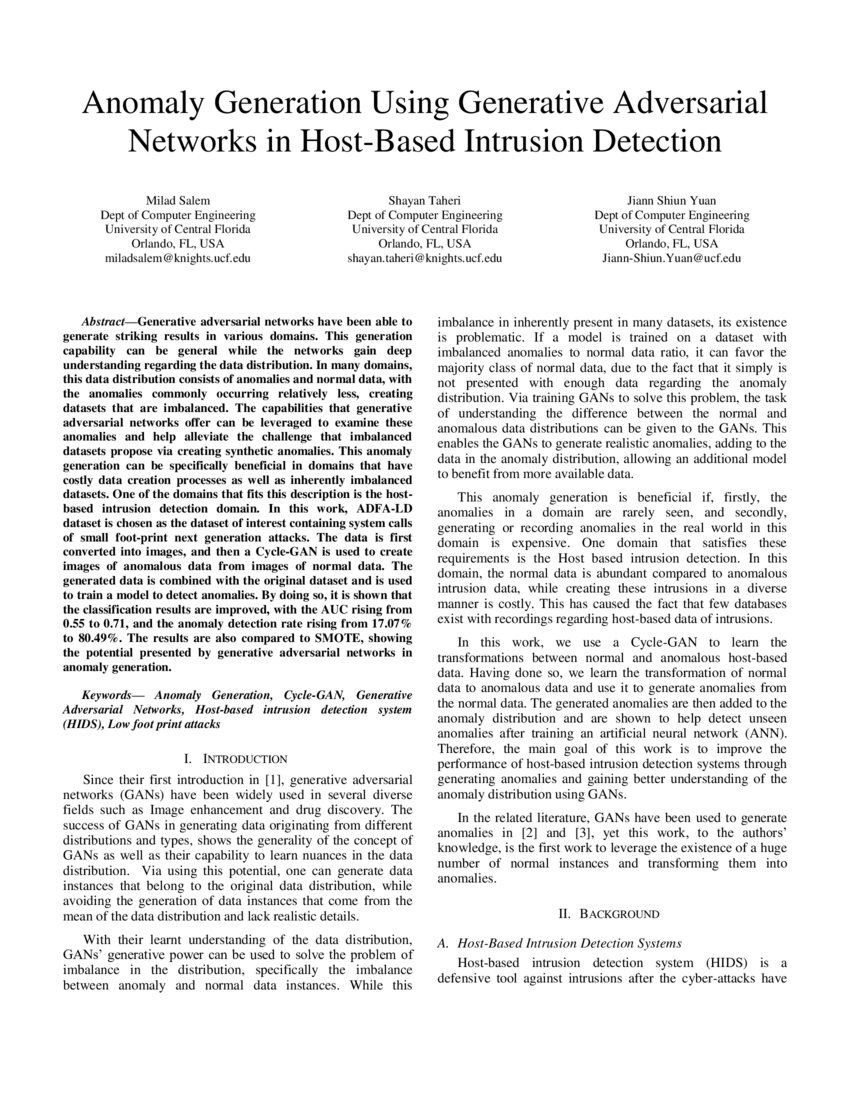 Anomaly Generation Using Generative Adversarial Networks In Host Based Intrusion Detection Deepai 