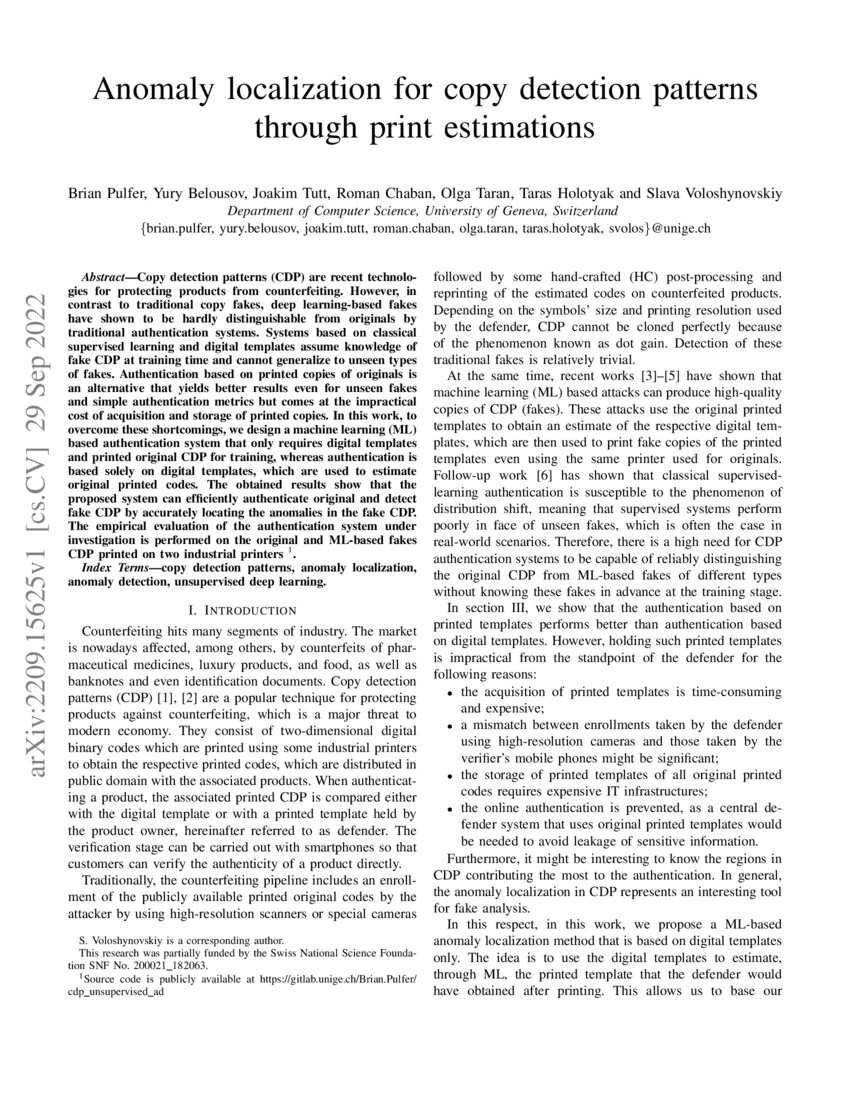 Anomaly Localization For Copy Detection Patterns Through Print Estimations Deepai
