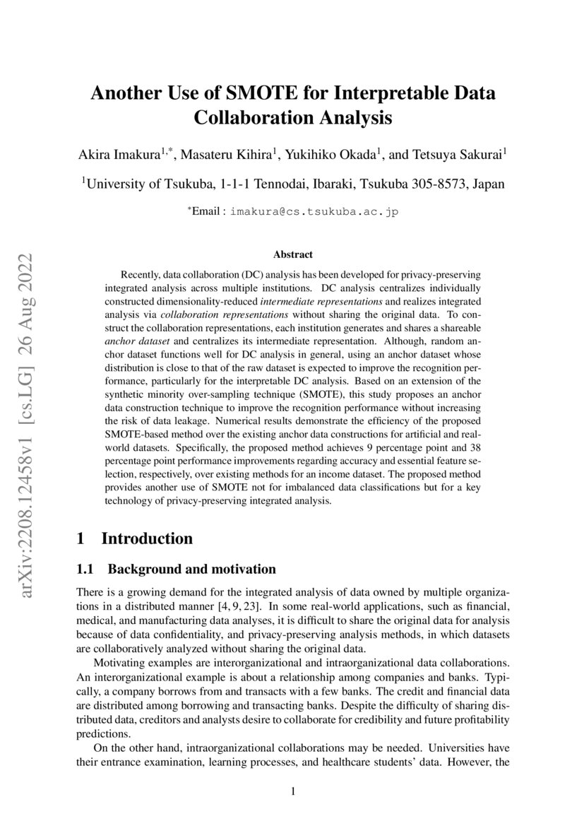 Another Use Of Smote For Interpretable Data Collaboration Analysis Deepai