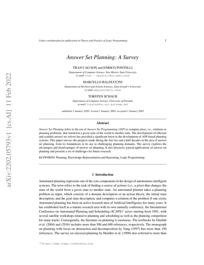 Answer Set Planning: A Survey | DeepAI