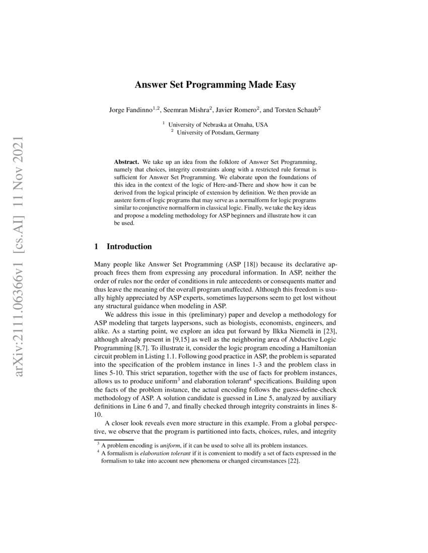 Answer Set Programming Made Easy | DeepAI