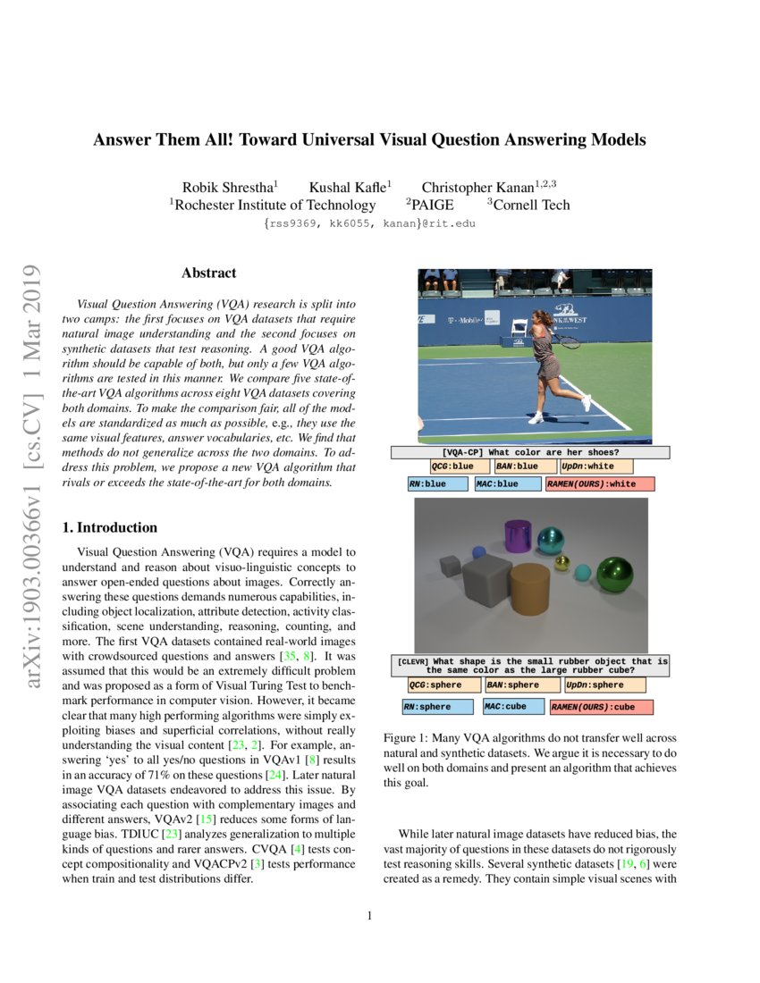 Answer Them All! Toward Universal Visual Question Answering Models | DeepAI