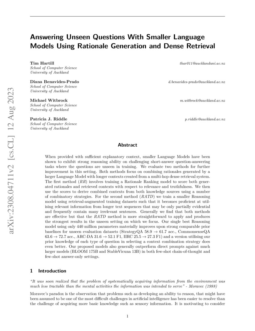 Answering Unseen Questions With Smaller Language Models Using Rationale