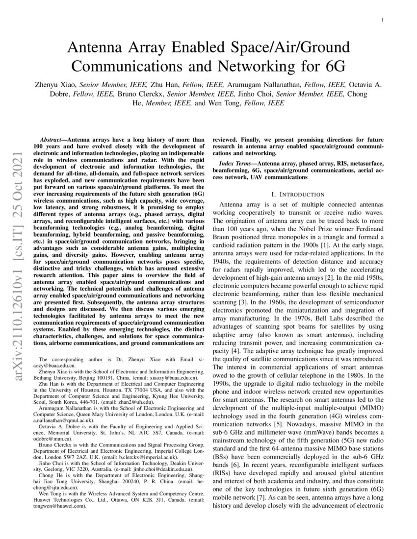 Antenna Array Enabled Space/Air/Ground Communications and Networking ...