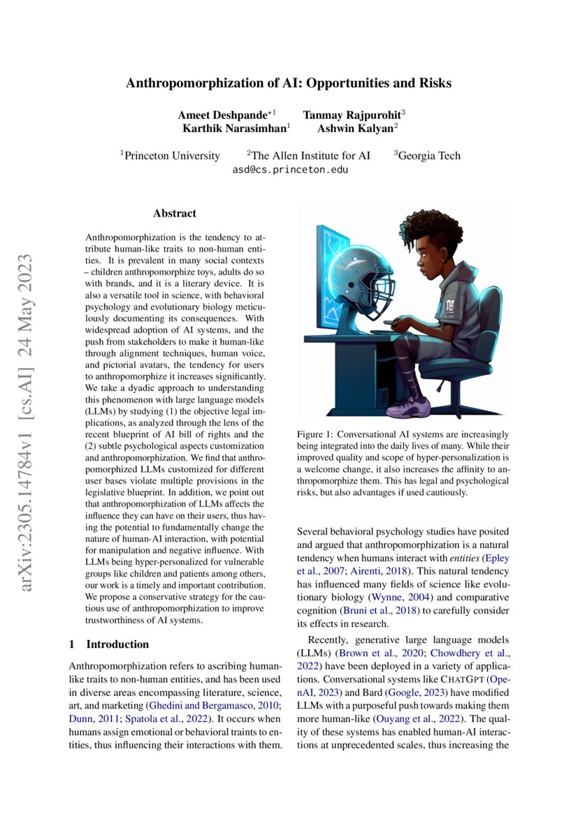 Anthropomorphization of AI: Opportunities and Risks | DeepAI