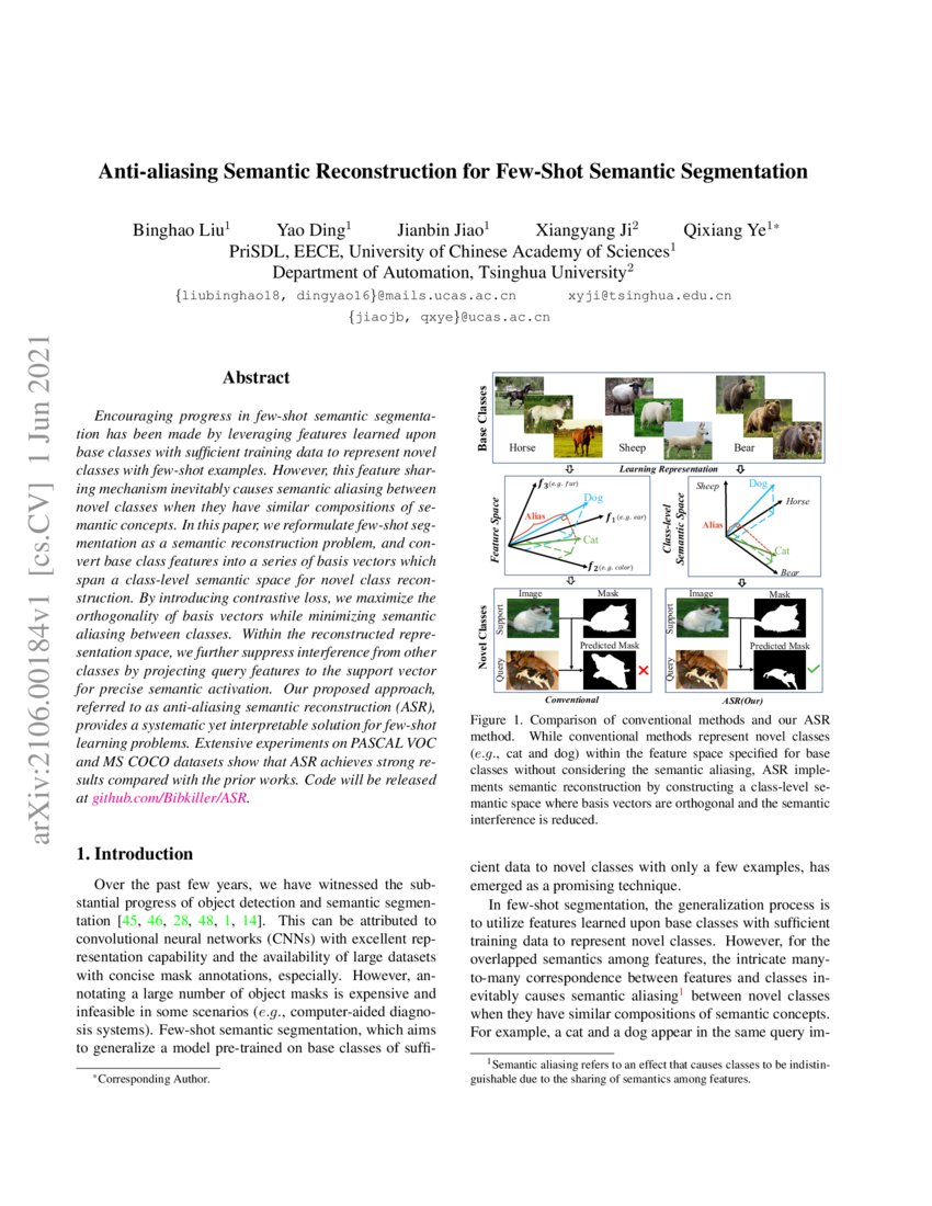 Anti-aliasing Semantic Reconstruction for Few-Shot Semantic Segmentation | DeepAI