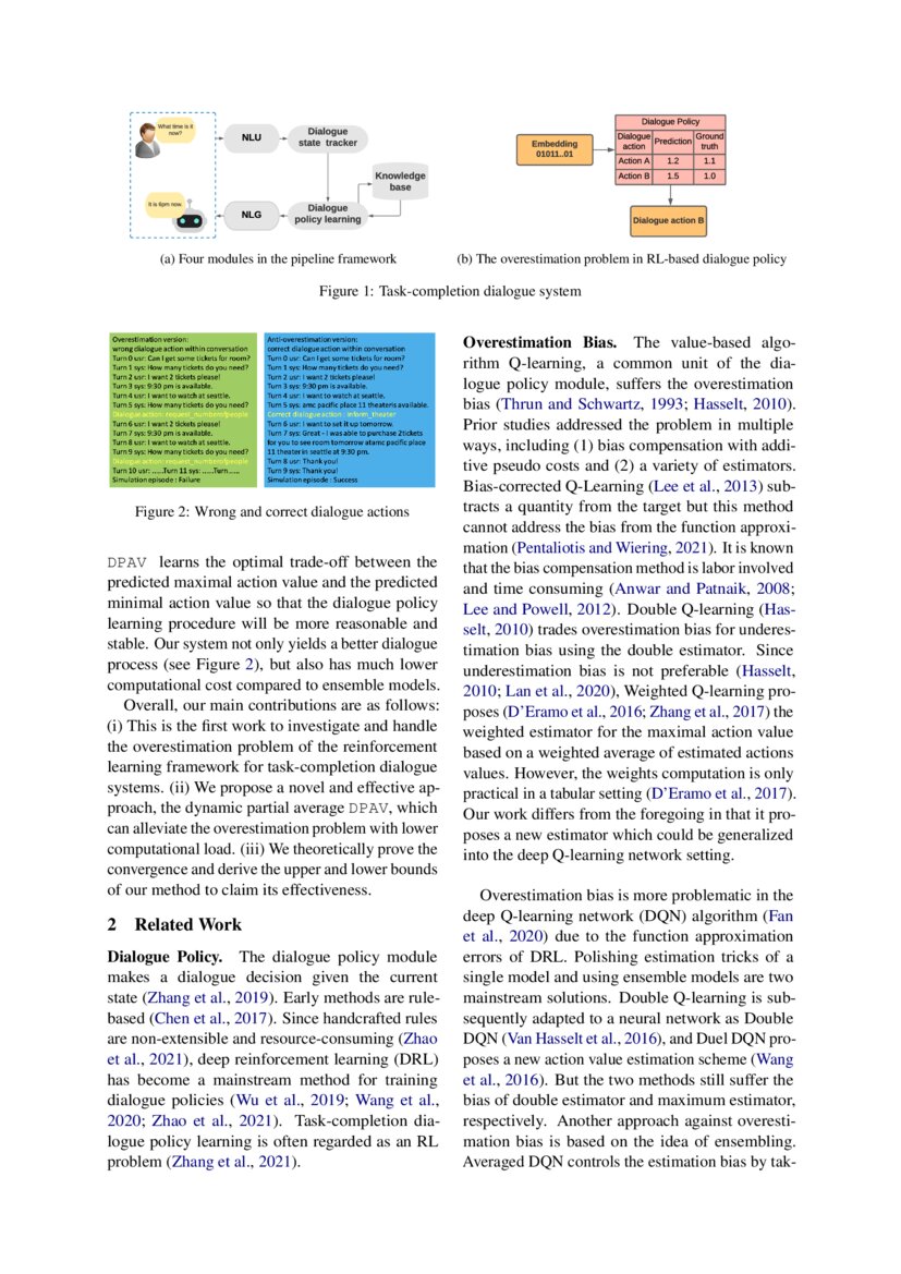 Anti-Overestimation Dialogue Policy Learning for Task-Completion Dialogue System | DeepAI