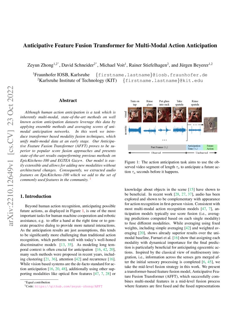 Anticipative Feature Fusion Transformer For Multi Modal Action Anticipation Deepai