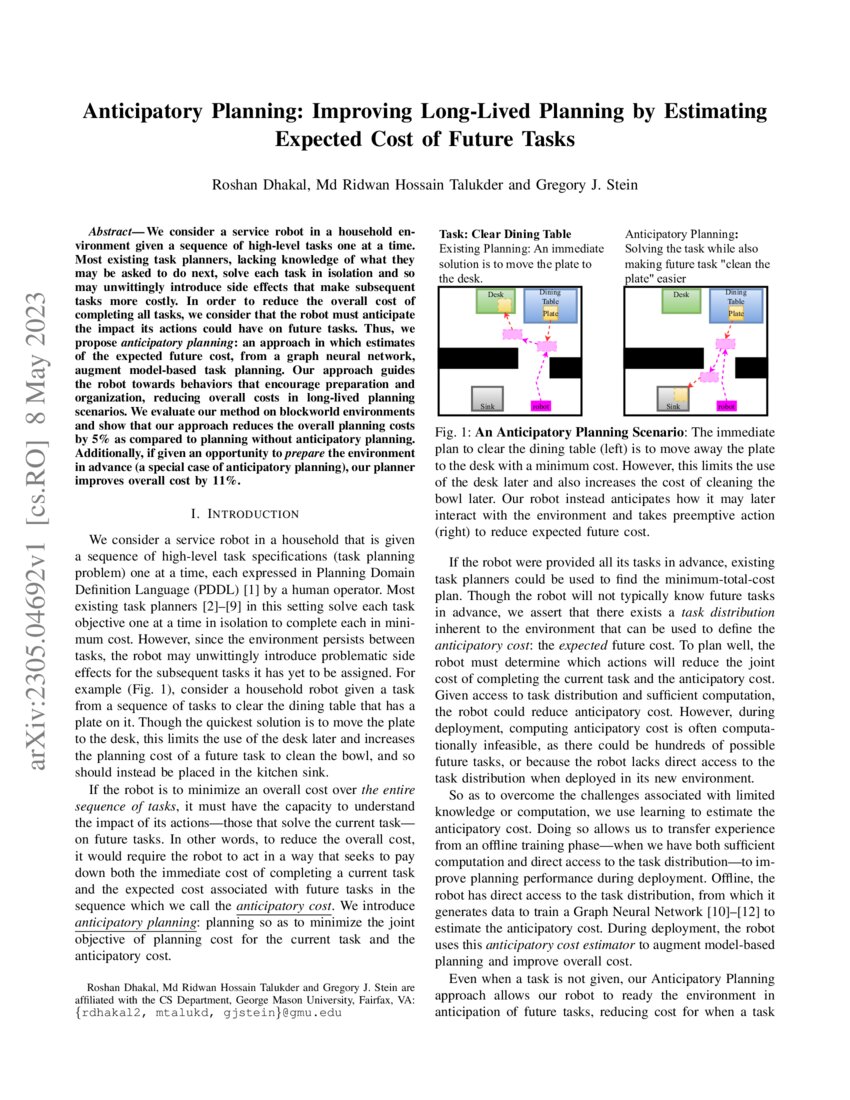 Anticipatory Planning: Improving Long-Lived Planning by Estimating Expected Cost of Future Tasks ...