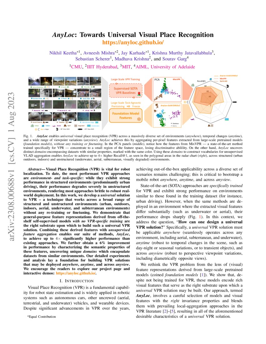 Anyloc Towards Universal Visual Place Recognition Deepai