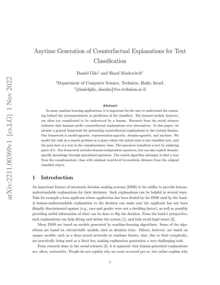 Anytime Generation of Counterfactual Explanations for Text Classification | DeepAI