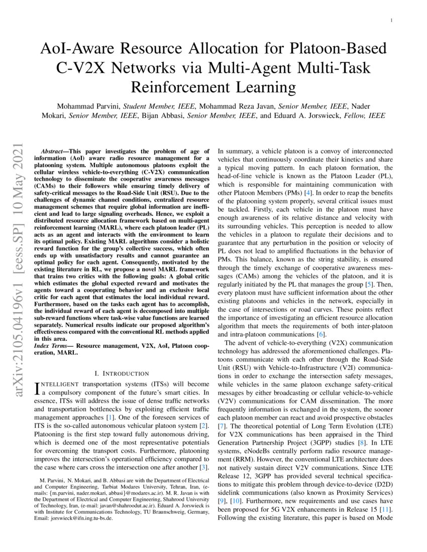 AoI-Aware Resource Allocation for Platoon-Based C-V2X Networks via ... AoI-Aware Resource Allocation for Platoon-Based C-V2X Networks via ...
