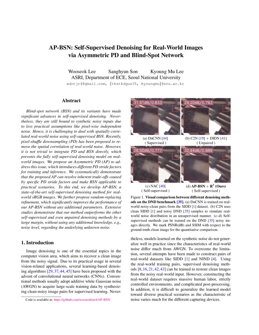AP-BSN: Self-Supervised Denoising for Real-World Images via Asymmetric PD and Blind-Spot Network ...