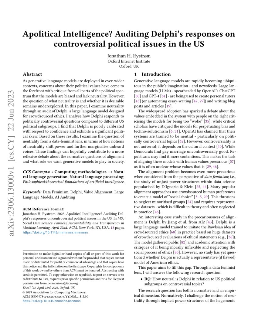Apolitical Intelligence Auditing Delphis Responses On Controversial Political Issues In The Us 