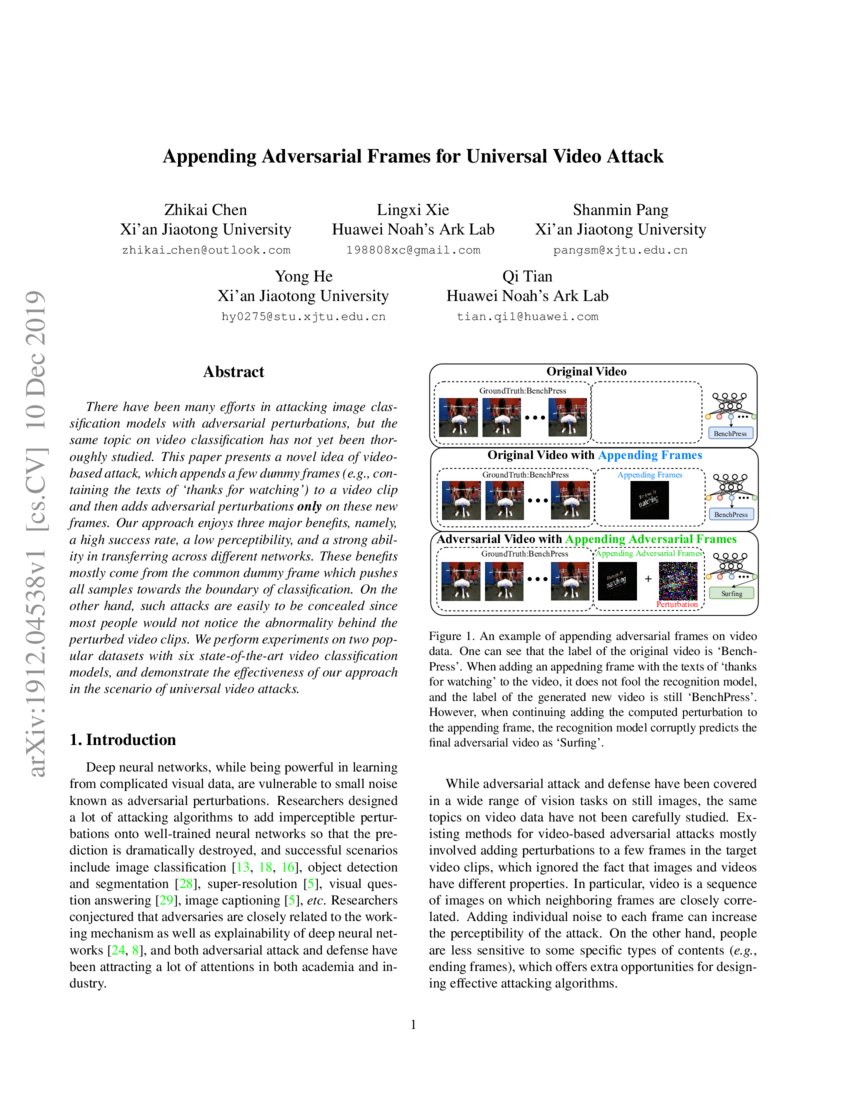 Appending Adversarial Frames for Universal Video Attack | DeepAI