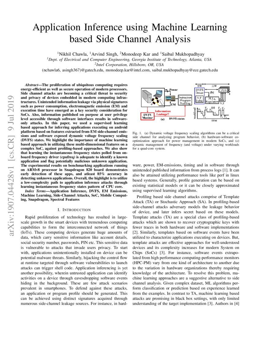 Application Inference using Machine Learning based Side Channel ...