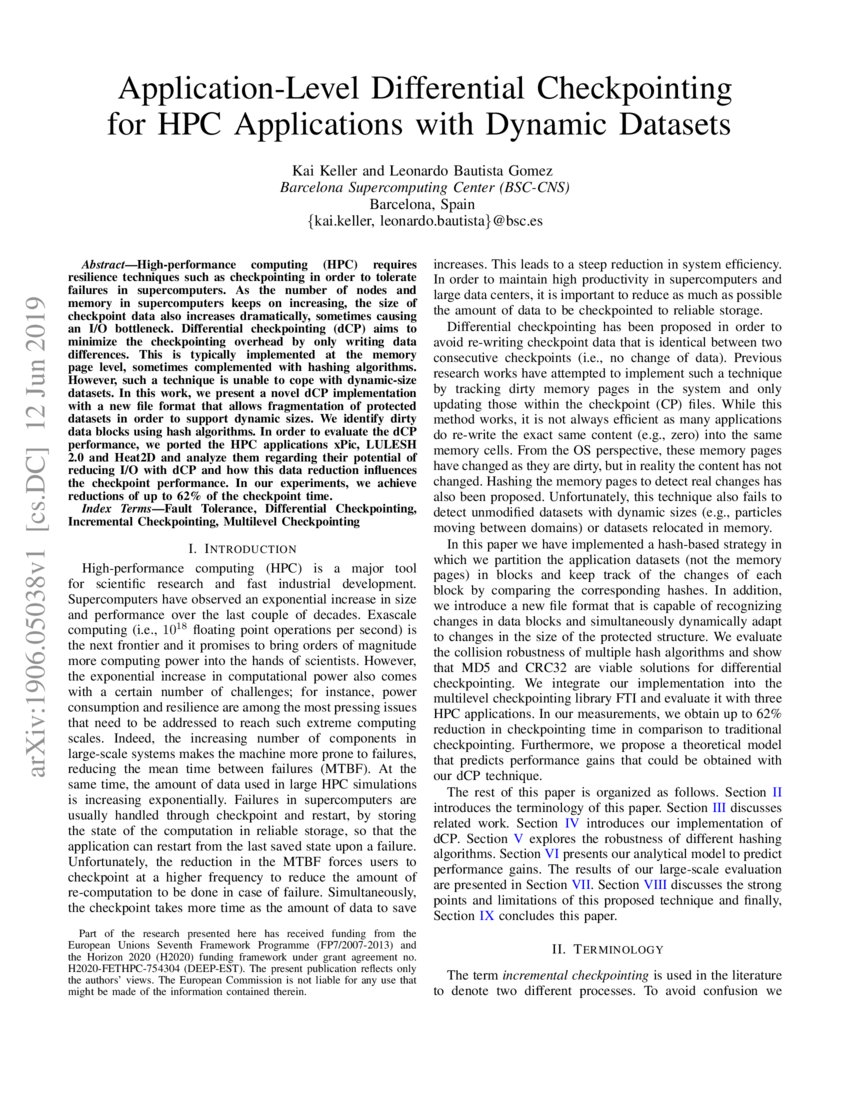 Application Level Differential Checkpointing For Hpc Applications With Dynamic Datasets Deepai