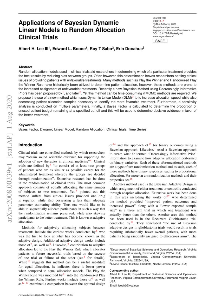 Application Of Bayesian Dynamic Linear Models To Random Allocation