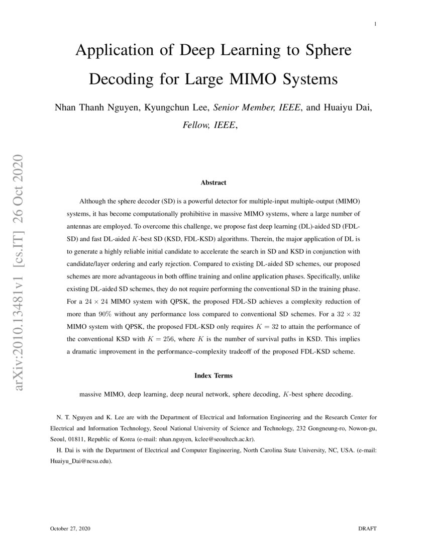 Application Of Deep Learning To Sphere Decoding For Large Mimo Systems