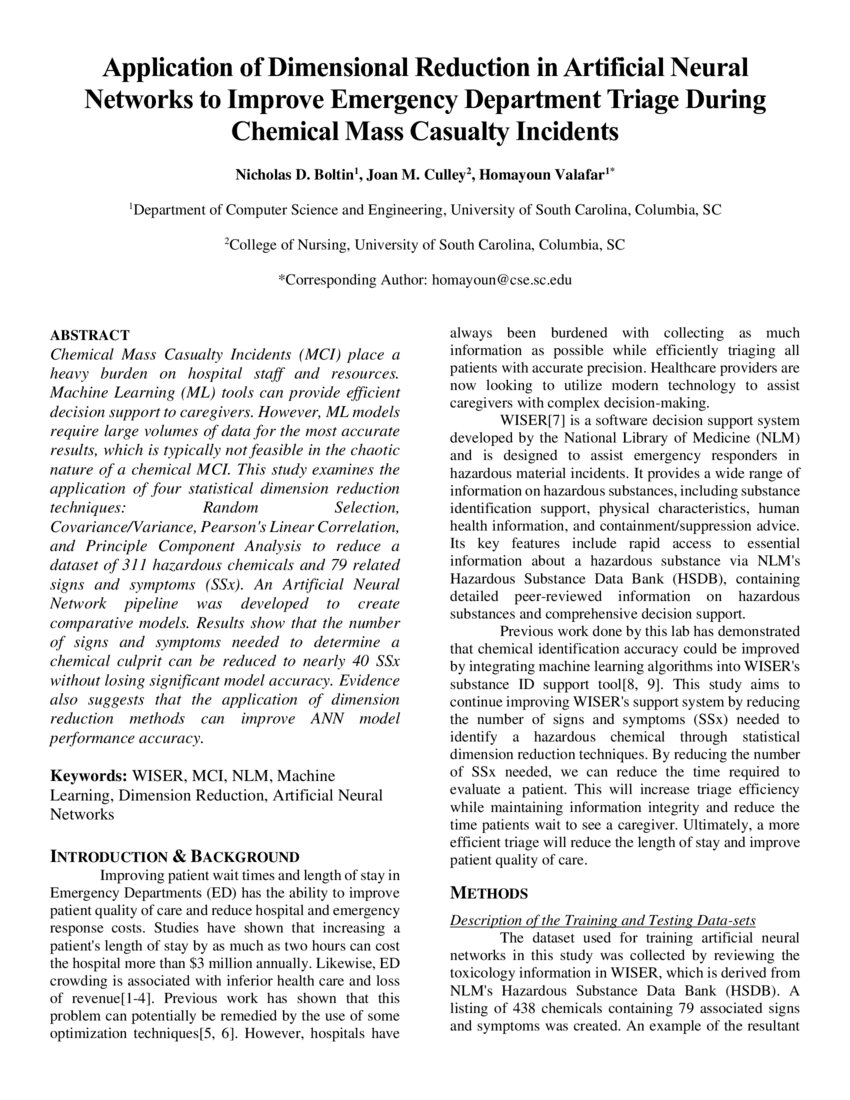 Application of Dimensional Reduction in Artificial Neural Networks to ...