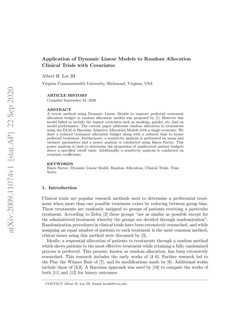 Application Of Dynamic Linear Models To Random Allocation Clinical