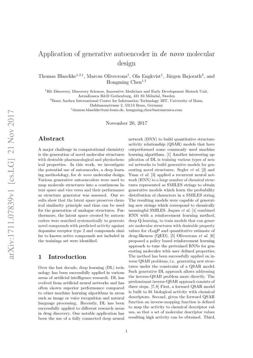 Application of generative autoencoder in de novo molecular design | DeepAI