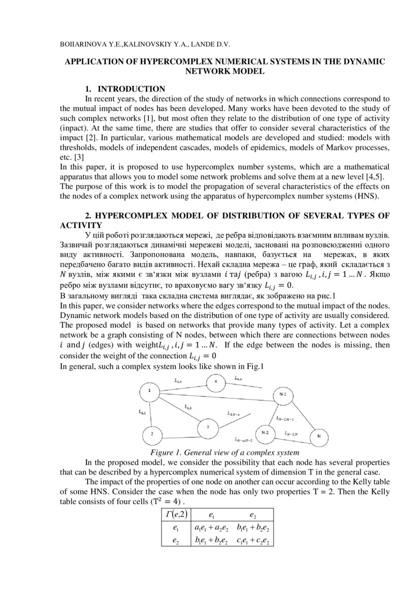 Application Of Hypercomplex Number System In The Dynamic Network Model