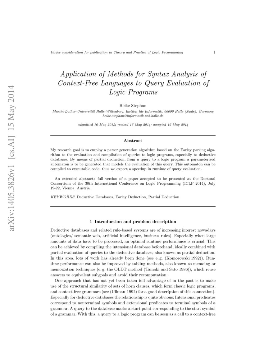 Application Of Methods For Syntax Analysis Of Context Free Languages To