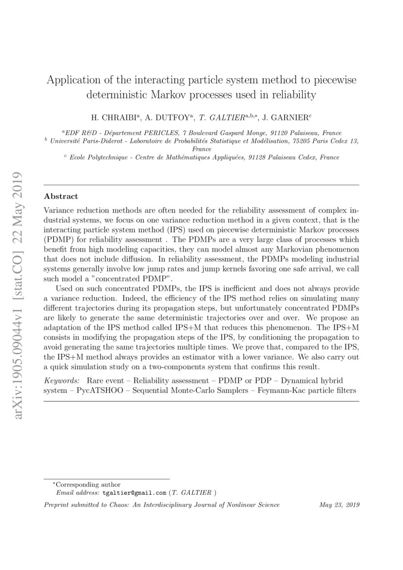 Application of the interacting particle system method to piecewise deterministic Markov ...