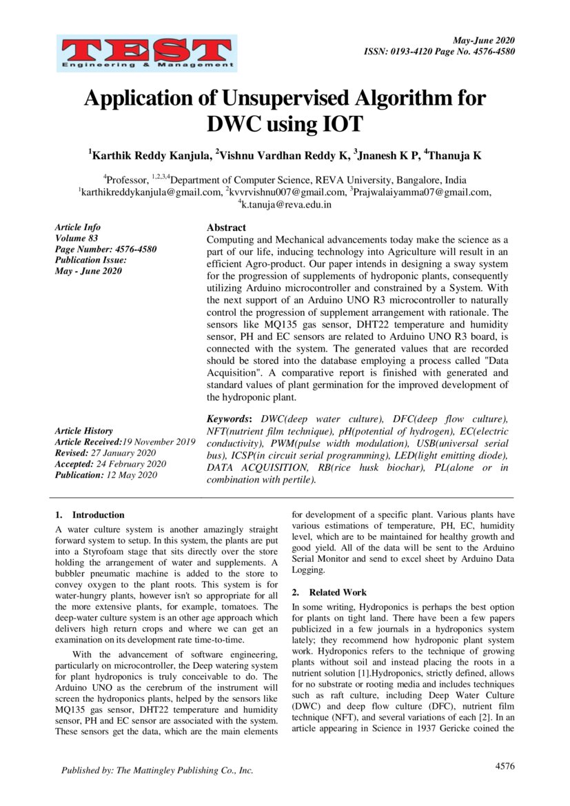 Application Of Unsupervised Algorithm For Dwc Using Iot Deepai 8933