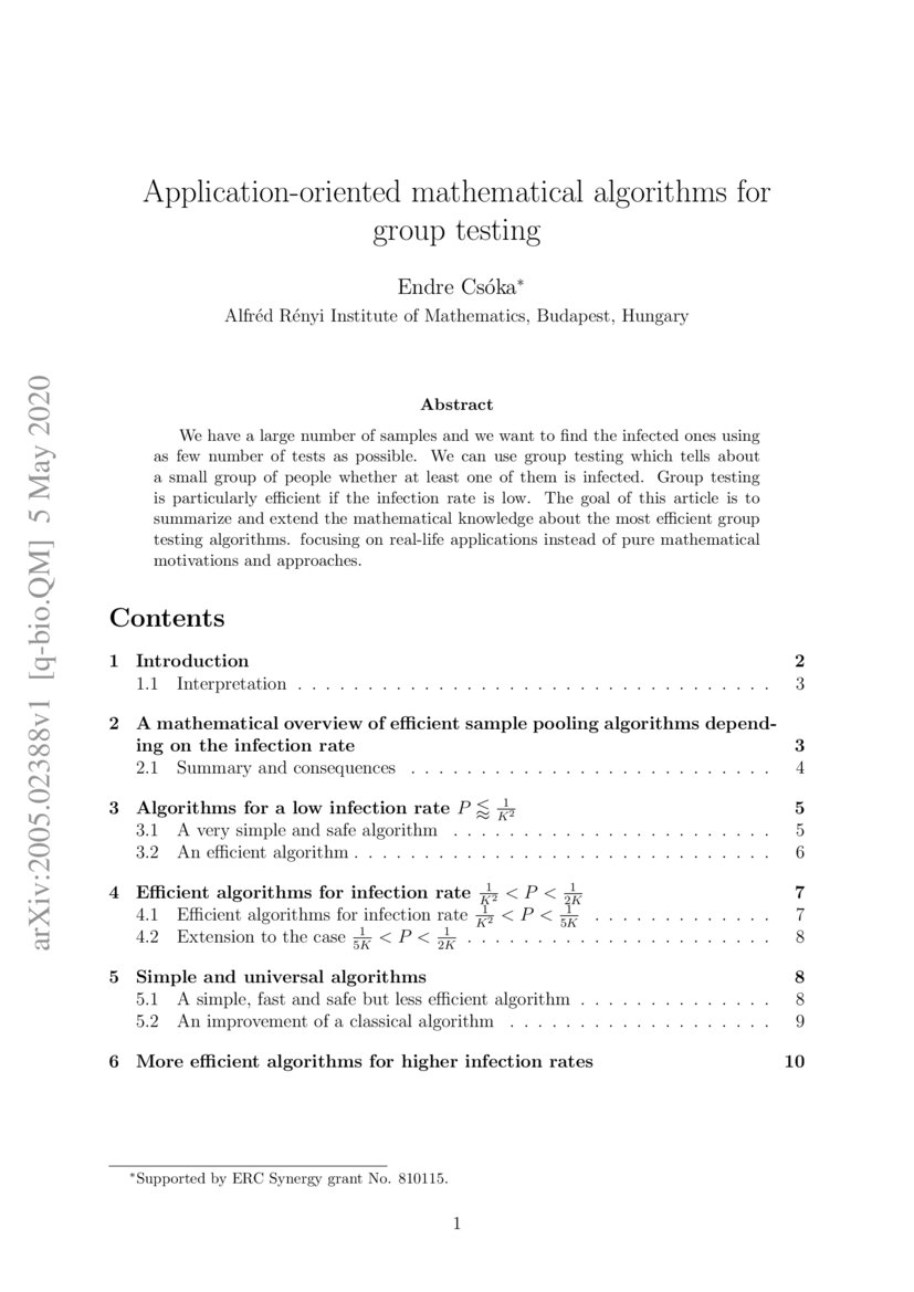 Application Oriented Mathematical Algorithms For Group Testing Deepai