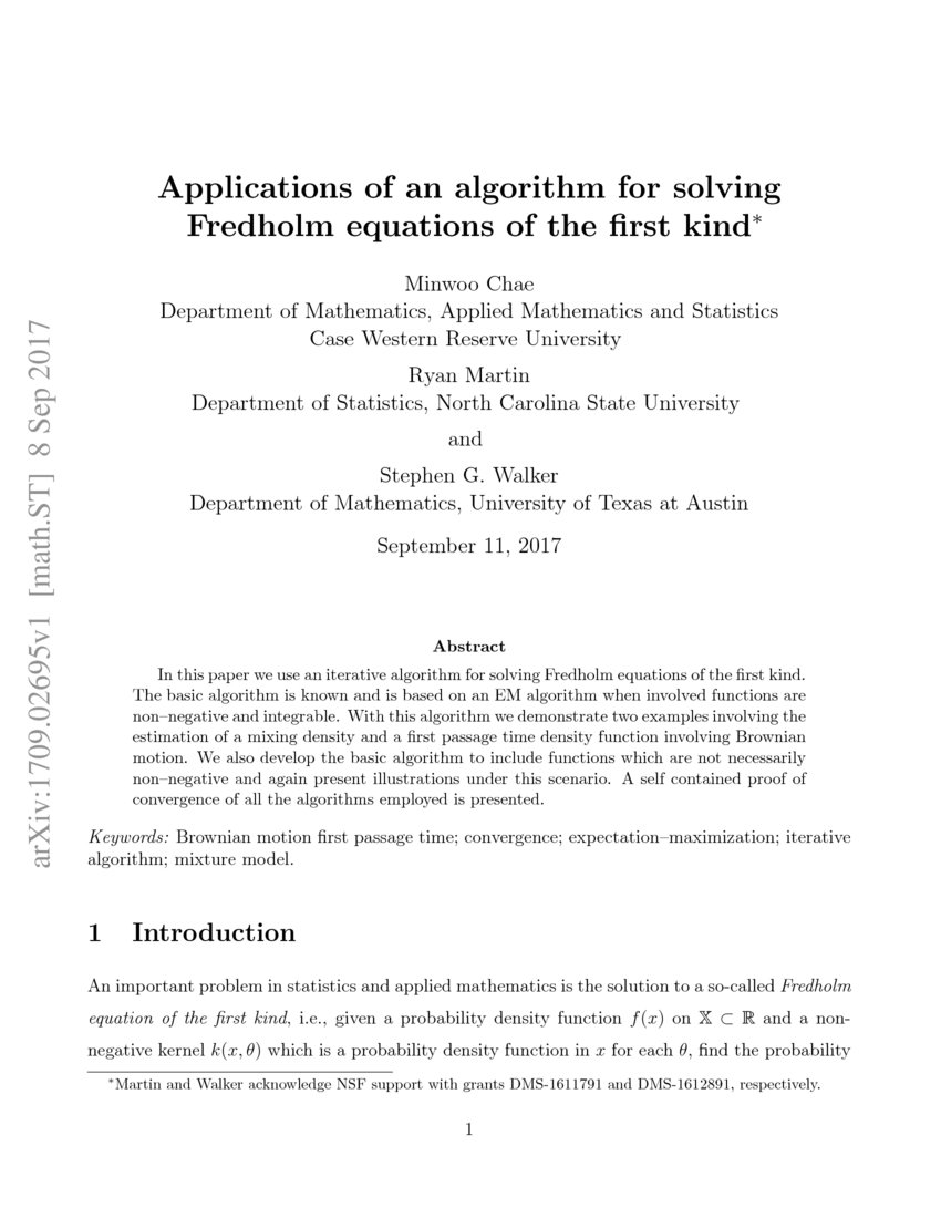 Applications Of An Algorithm For Solving Fredholm Equations Of The