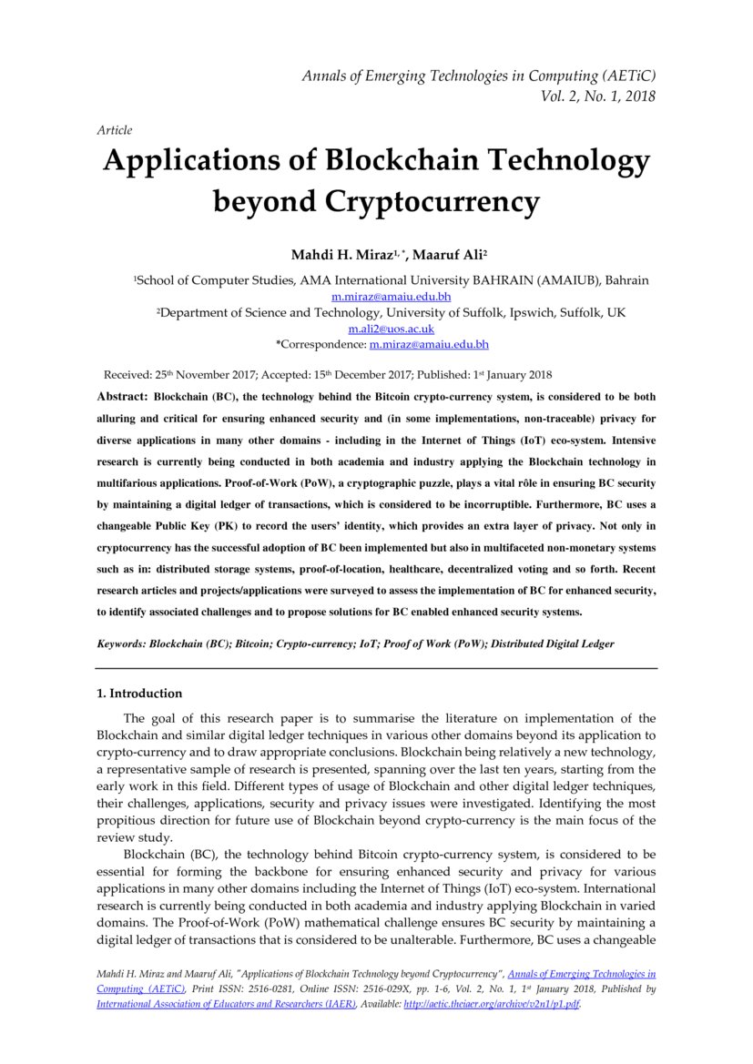 Applications Of Blockchain Technology Beyond Cryptocurrency Deepai