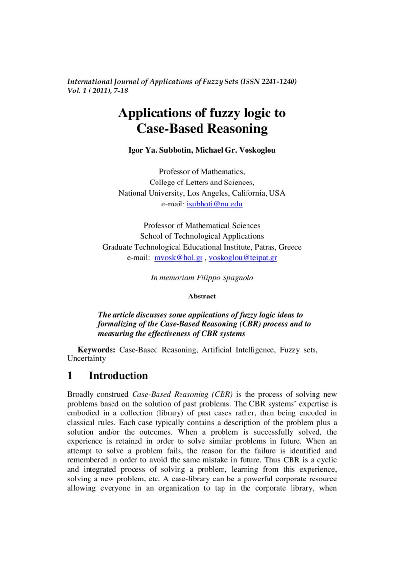 Applications of fuzzy logic to Case-Based Reasoning | DeepAI
