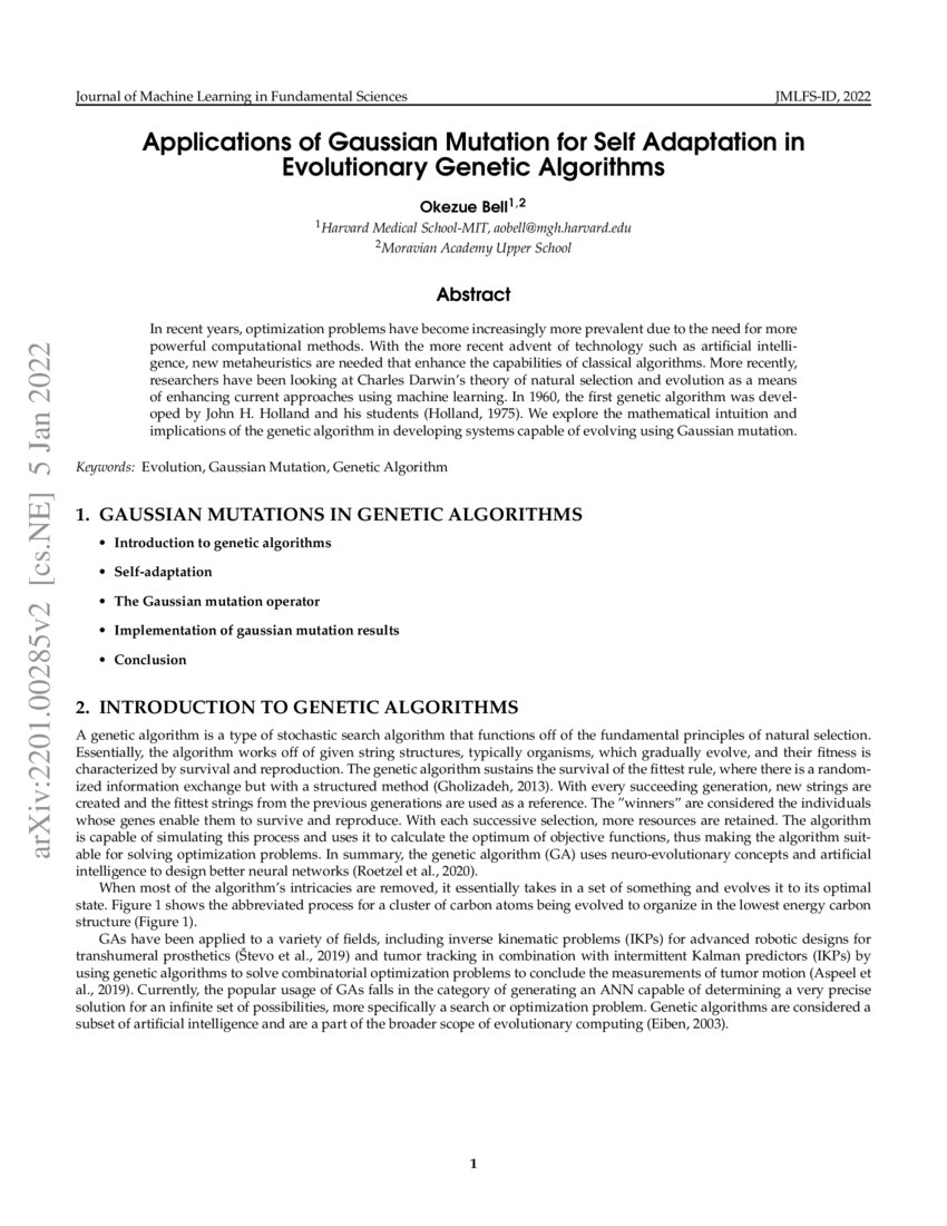 Applications Of Gaussian Mutation For Self Adaptation In Evolutionary Genetic Algorithms Deepai