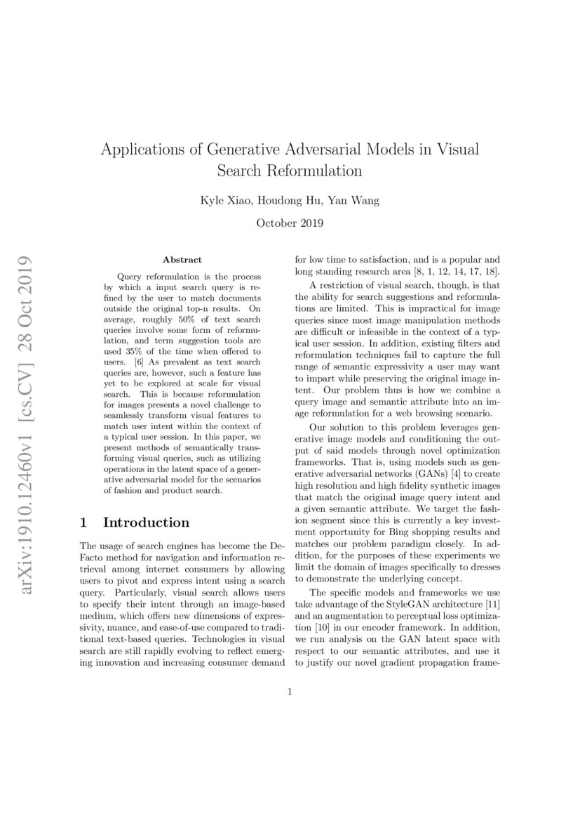 Applications of Generative Adversarial Models in Visual Search Reformulation | DeepAI