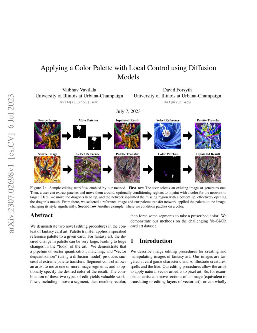 Applying a Color Palette with Local Control using Diffusion Models | DeepAI