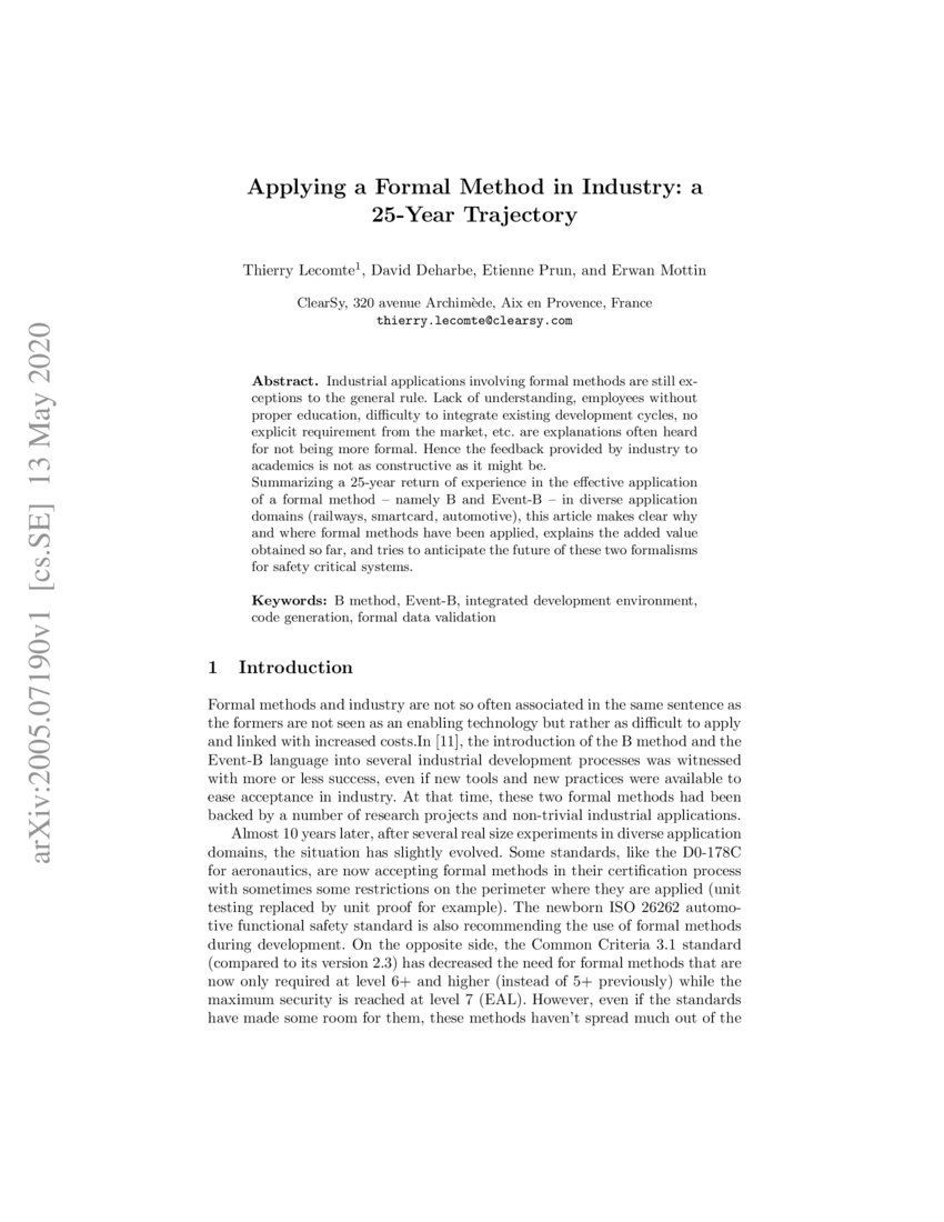 Applying a Formal Method in Industry: a 25-Year Trajectory | DeepAI