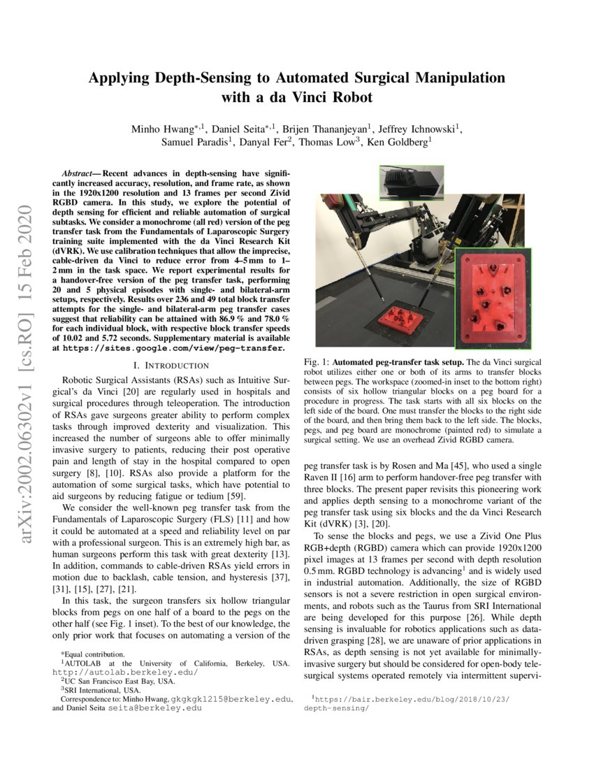 Applying Depth-Sensing to Automated Surgical Manipulation with a da ...
