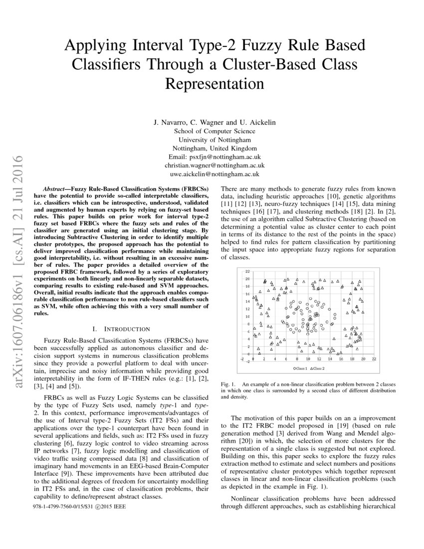 Applying Interval Type 2 Fuzzy Rule Based Classifiers Through A Cluster Based Class
