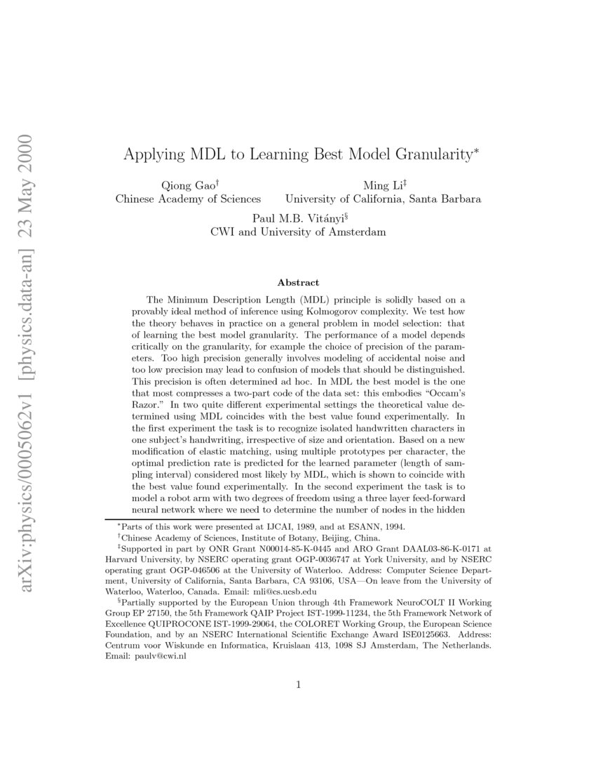Applying MDL to Learning Best Model Granularity | DeepAI