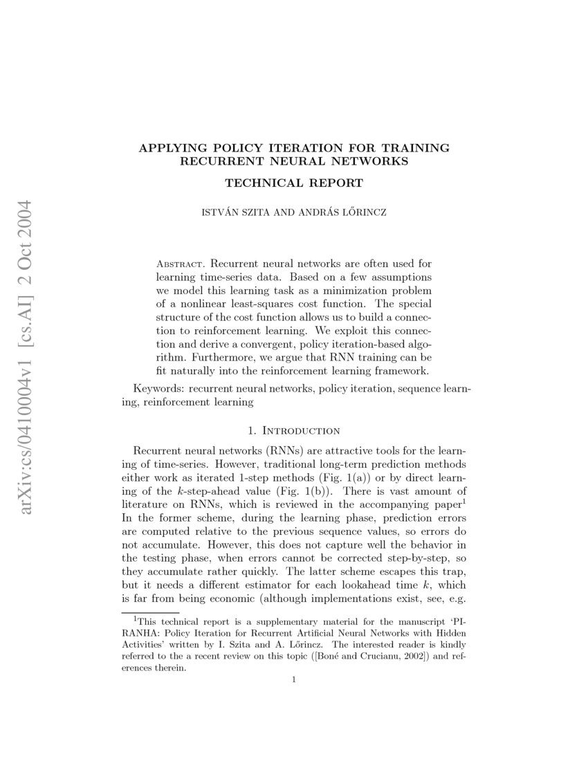 Applying Policy Iteration for Training Recurrent Neural Networks | DeepAI