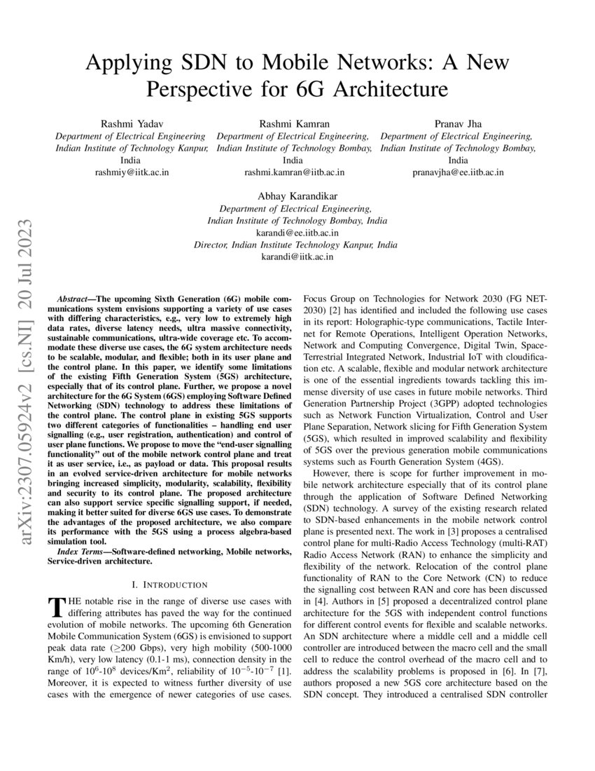 Applying SDN to Mobile Networks: A New Perspective for 6G Architecture ...